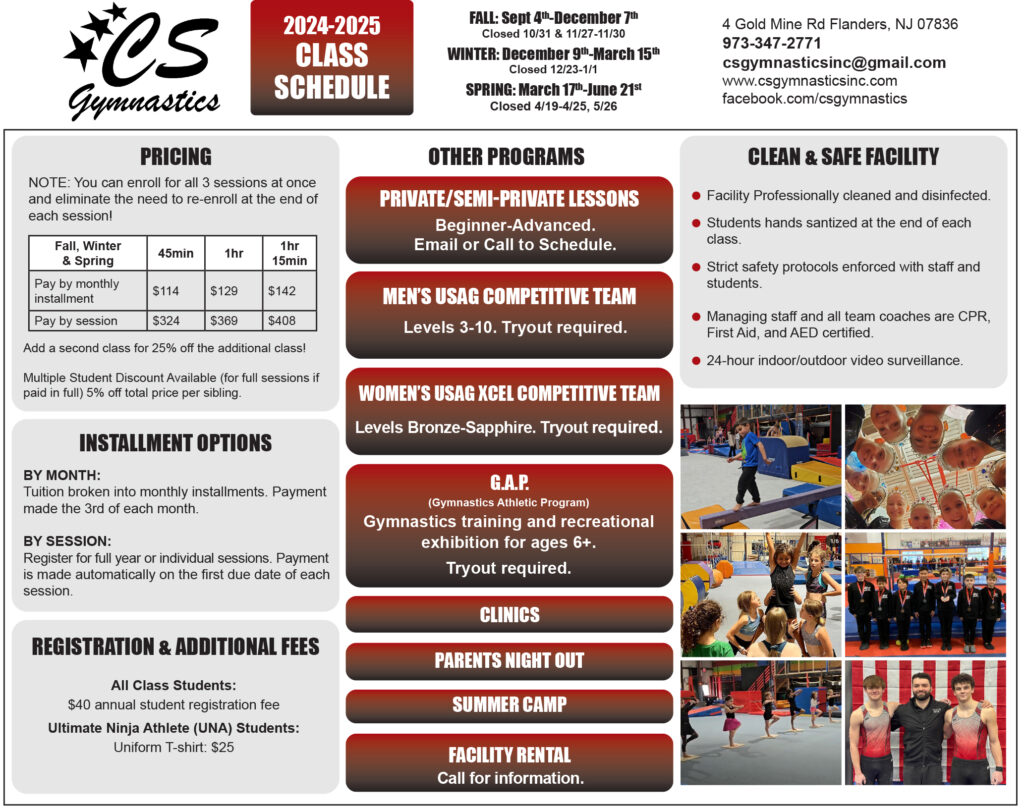 Class Schedules – C.S. Gymnastics, Inc.